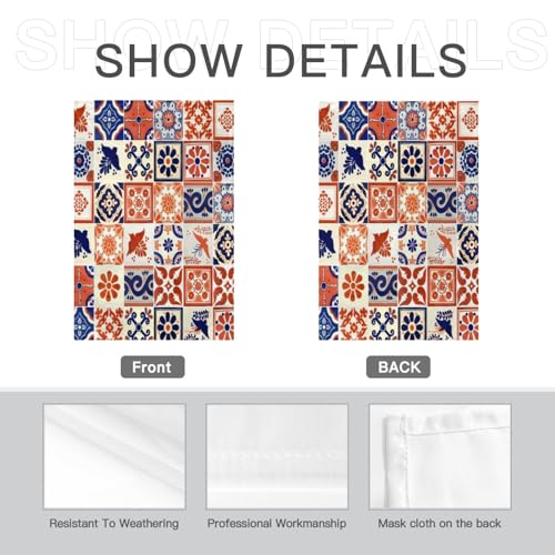 Double-sided garden flag Mexican Talavera Ceramic Tile Pattern Ethnic Folk Outdoor Flag Garden Flag Yard Outdoor Decoration (12×18in).