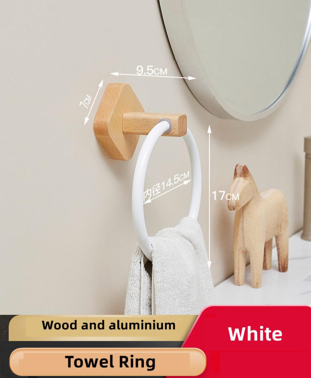 Wooden Bathroom Hardware Sets Towel Ring Rack Paper Holder Towel Bar Hook Shelf Bathroom Accessories White Kit,Towel Ring