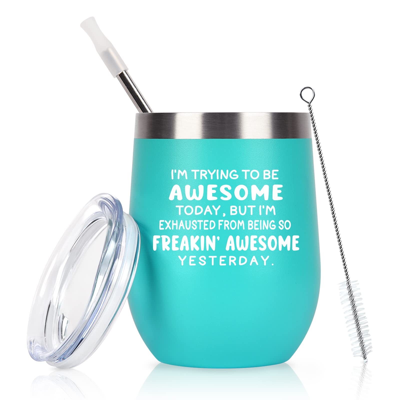 GINGPROUS Inspirational Gifts for Women, I'm Trying to Be Awesome Today Stainless Steel Insulated Wine Tumbler, Birthday Christmas Gifts for Women Friends Sister Coworkers BFF Her(12Oz, Mint)