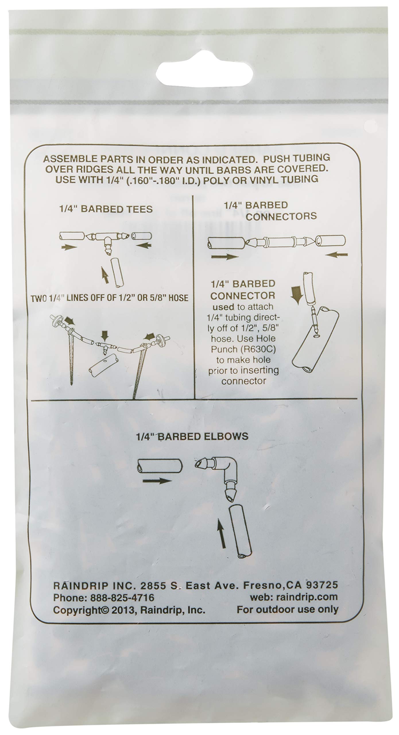 Raindrip 312050B Single Barbed Connectors, 1/4-Inch, 50 Per Bag, Blacks