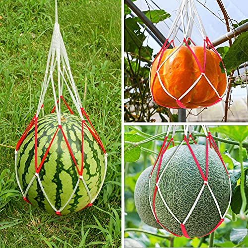 20 Pack Melon Hammocks Cradles, Melon Hammock for Trellis Heavy Duty Watermelon Nets, Pumpkin Support Hanging Bags for Growing Cantaloupes Honeydew in Vertical Garden (Red & White)