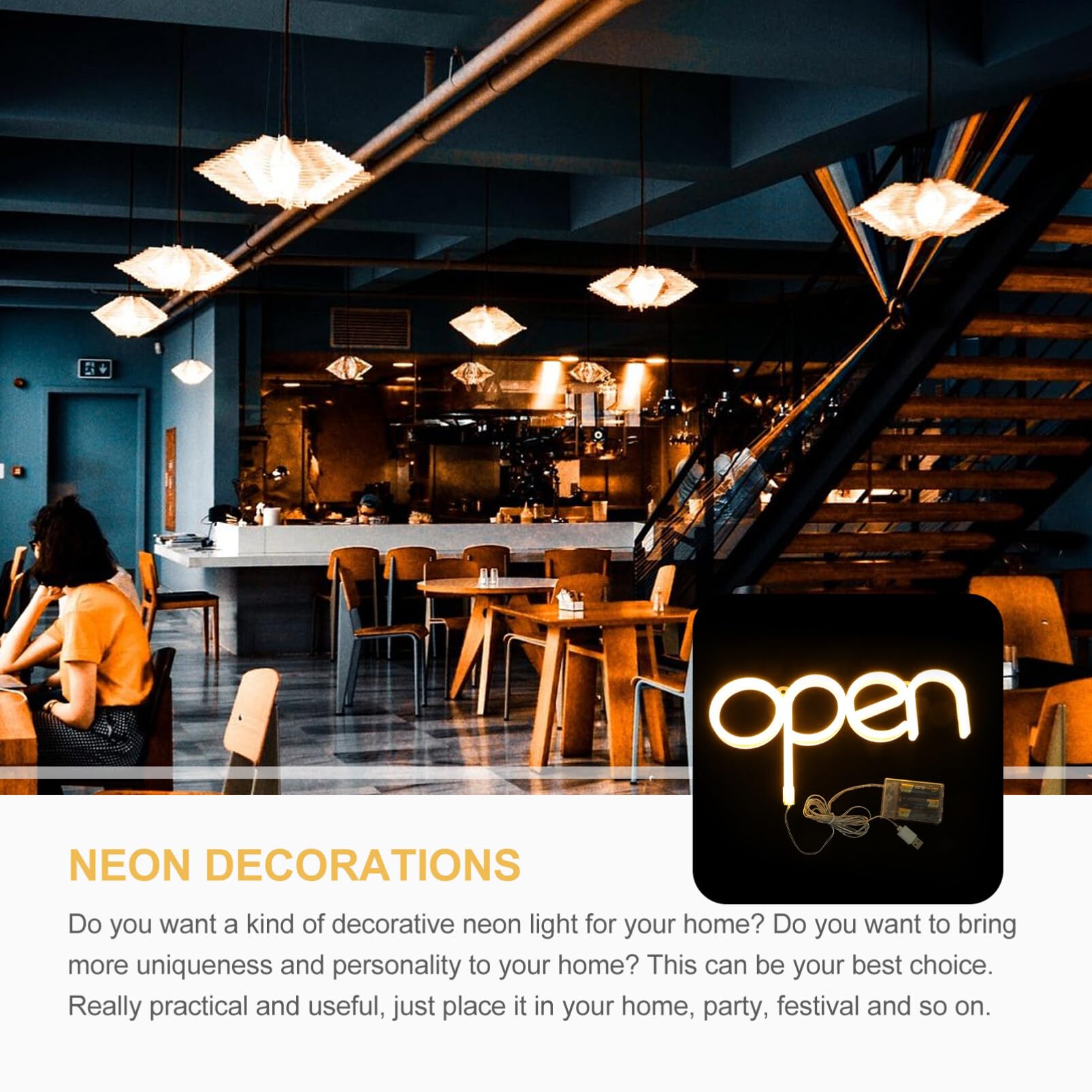 Homoyoyo LED Neon Open Sign Decorative Neon Lamp Festival Holiday Neon Light Decoration