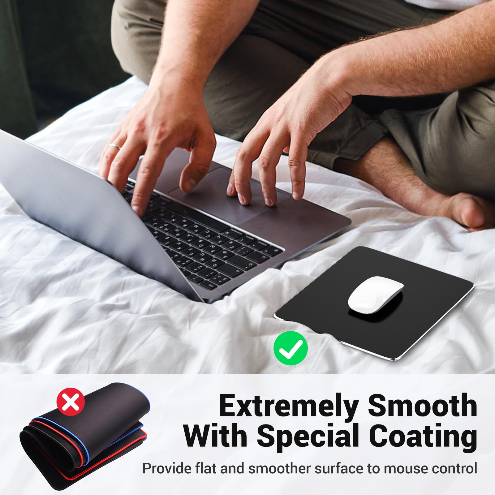 HONKID Metal Aluminum Mouse Pad, Office and Gaming Thin Hard Mouse Mat Double Sided Waterproof Fast and Accurate Control Mousepad for Laptop, Computer and PC,9.05"x7.08", Black