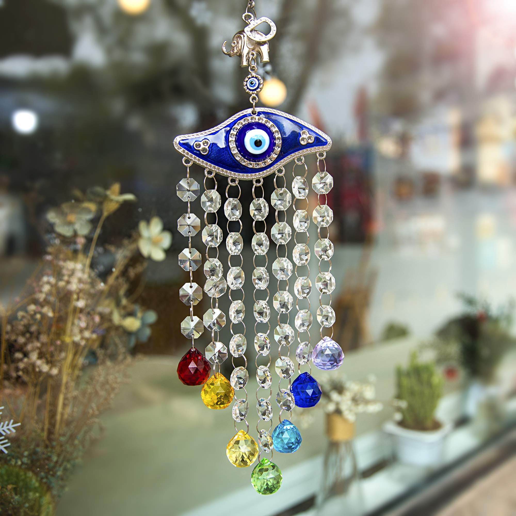 Evil Eye Decor Sun Catchers with Crystals Window Garden Hanging Elephant Suncatcher Prism Rainbow Maker Pendant