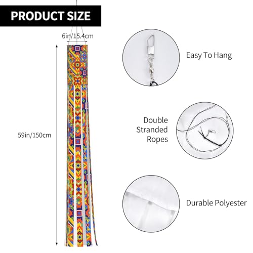 Mosaic-Ceramic Tile Pattern Halloween Windsocks Flag 59 Inch Flag Wind Socks Outdoor Hanging Decoration Halloween Decorations Halloween Decor Outdoor For Home Yard Patio Lawn Garden
