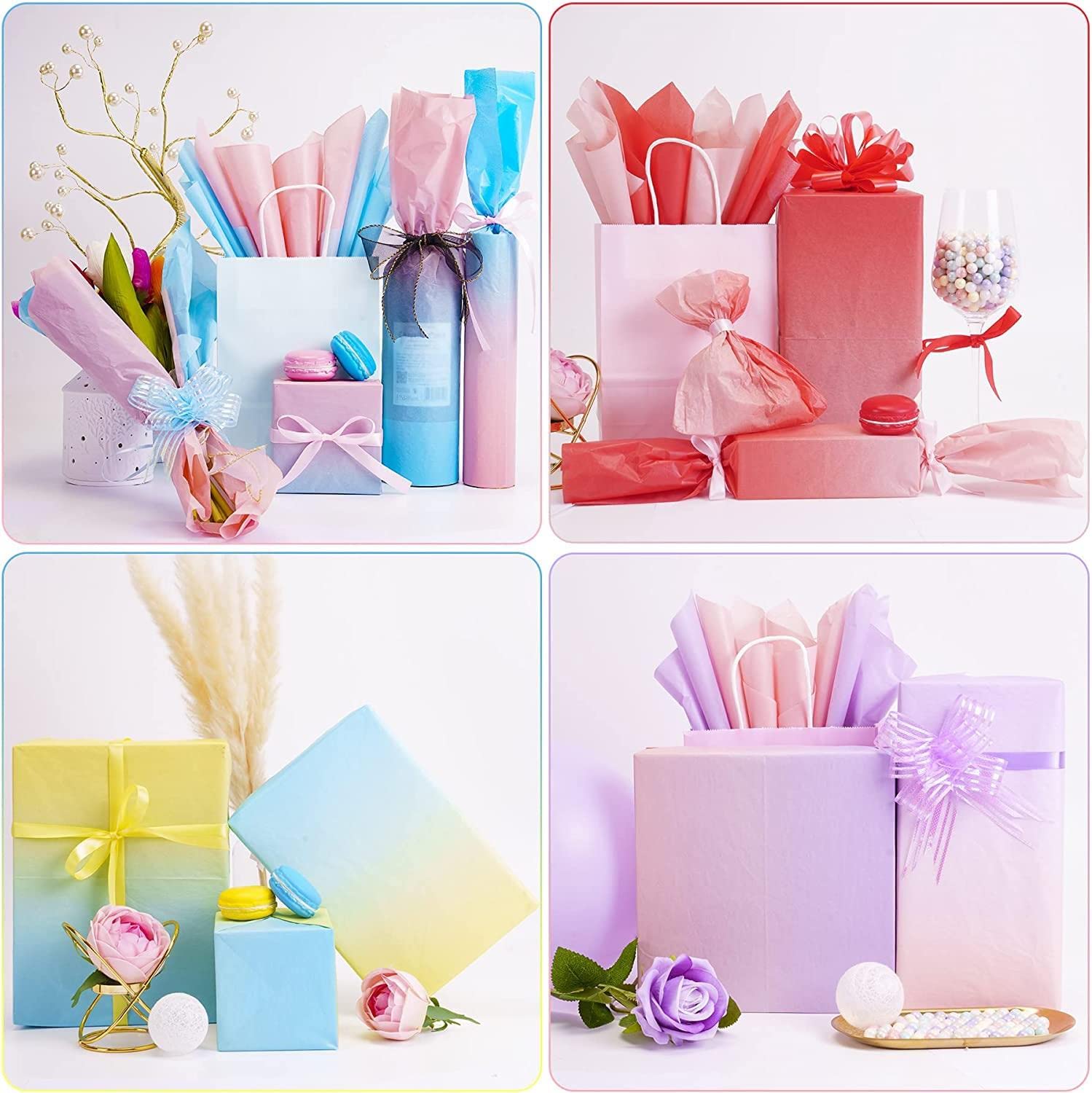 Bolsome 100 Sheets Pink-Blue Gradient Tissue Paper Bulk, Pastel Turquoise Wrapping Tissue Paper Sheets for Christmas Birthday Baby Showers Wedding Thanksgiving Gift Wrapping DIY Crafts Arts, 20 x 14"