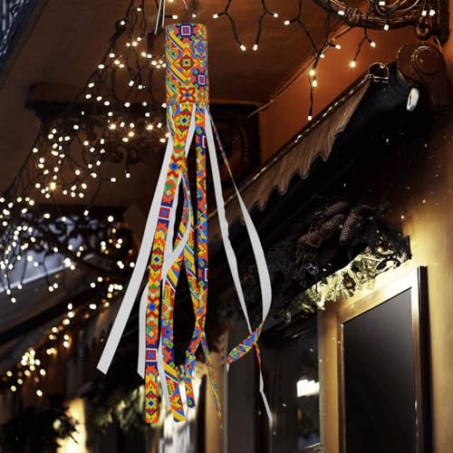 Mosaic-Ceramic Tile Pattern Halloween Windsocks Flag 59 Inch Flag Wind Socks Outdoor Hanging Decoration Halloween Decorations Halloween Decor Outdoor For Home Yard Patio Lawn Garden