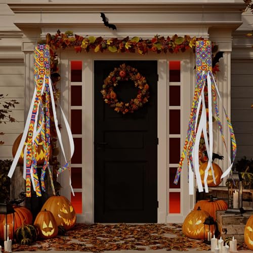 Mosaic-Ceramic Tile Pattern Halloween Windsocks Flag 59 Inch Flag Wind Socks Outdoor Hanging Decoration Halloween Decorations Halloween Decor Outdoor For Home Yard Patio Lawn Garden
