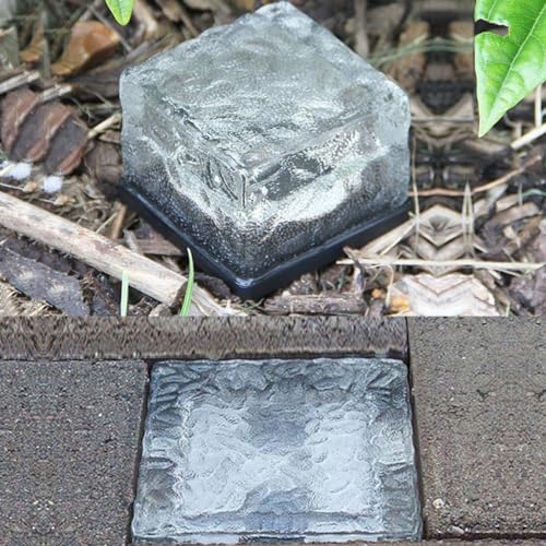 Housoutil Solar Brick Lights Solar LED Brick Solar Bricks Outdoor Floor Tile Lamp Solar Brick LED Solar Ice Rocks