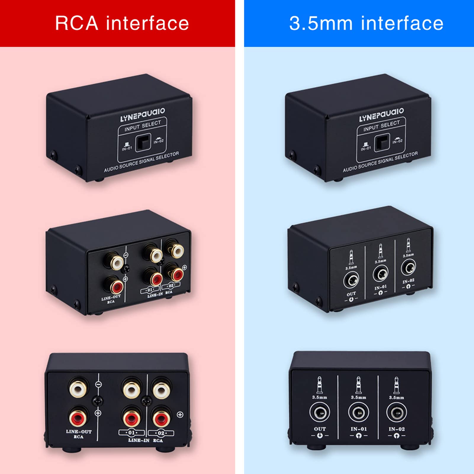 JINGFENG Audio Switcher RCA 2 in 1 Out/1 in 2 Out A/B Switch Stereo Audio Splitter Box with No Distortion RCA Jack for Switching Between Computer Speakers and Headphones