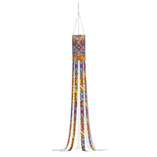 Mosaic-Ceramic Tile Pattern Halloween Windsocks Flag 59 Inch Flag Wind Socks Outdoor Hanging Decoration Halloween Decorations Halloween Decor Outdoor for Home Yard Patio with Led Light