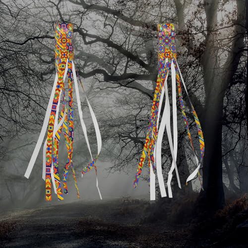 Mosaic-Ceramic Tile Pattern Halloween Windsocks Flag 59 Inch Flag Wind Socks Outdoor Hanging Decoration Halloween Decorations Halloween Decor Outdoor for Home Yard Patio with Led Light