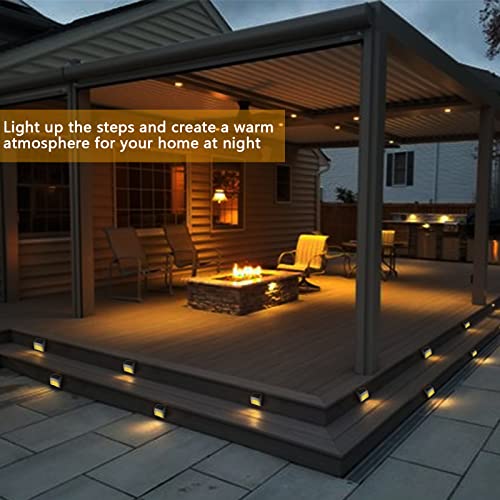 2 Pack Solar Deck Lights Outdoor Stair Lights, Warm White 6 LED Solar Step Lights Waterproof Stainless Steel Fence Lights Solar Powered Outdoor Lights for Yard, Patio, Porch, Wall, Garden Decor