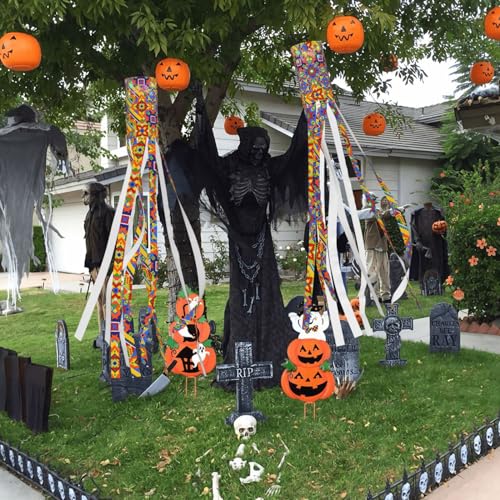Mosaic-Ceramic Tile Pattern Halloween Windsocks Flag 59 Inch Flag Wind Socks Outdoor Hanging Decoration Halloween Decorations Halloween Decor Outdoor for Home Yard Patio with Led Light