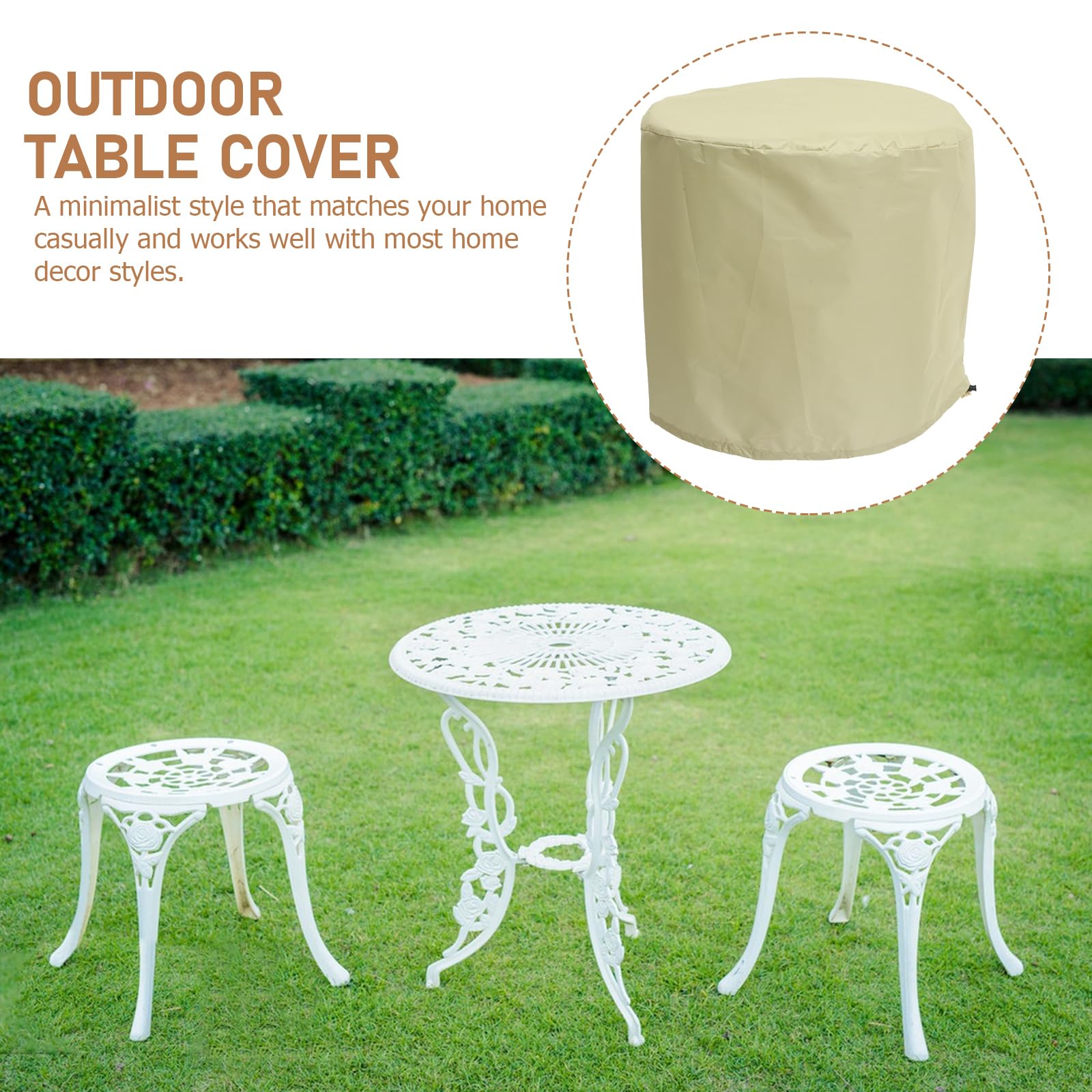 Yardwe Round Patio Table Cover Furniture Cover Outdoor Coffee Table Covers Tea Table Covers, 17.6 x 18.4 Inches