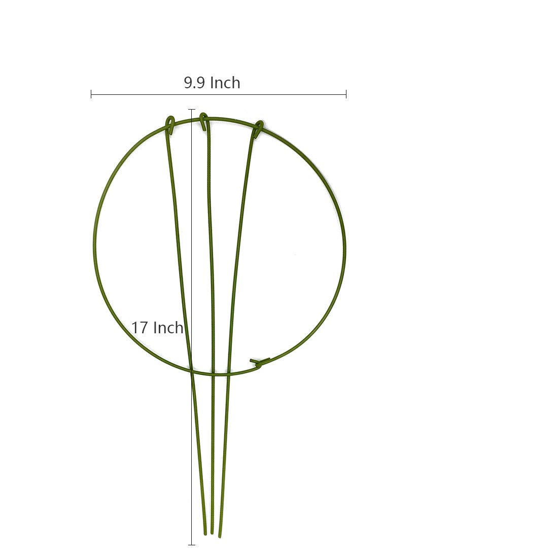 wowoda 3-Pack Garden Plant Support Stake Green Plant Support Rings for Climbing Plant, Flowers ( 10" Wide x 17" High )