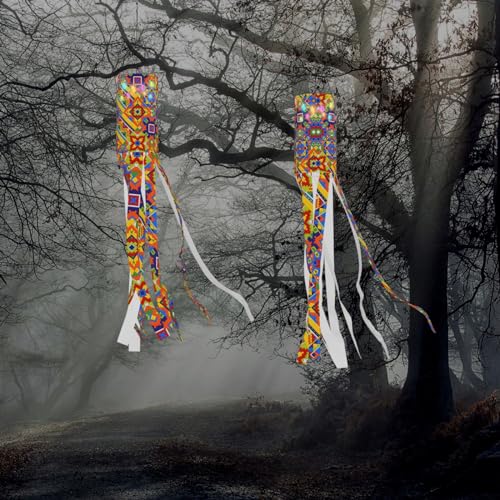 Mosaic-Ceramic Tile Pattern Halloween Windsocks Flag 40 Inch Flag Wind Socks Outdoor Hanging Decoration Halloween Decorations Halloween Decor Outdoor for Home Yard Patio with Led Light
