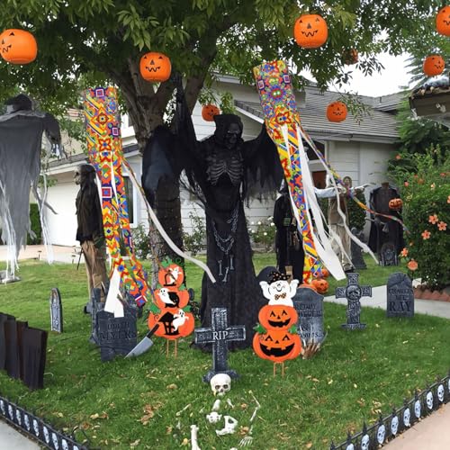 Mosaic-Ceramic Tile Pattern Halloween Windsocks Flag 40 Inch Flag Wind Socks Outdoor Hanging Decoration Halloween Decorations Halloween Decor Outdoor for Home Yard Patio with Led Light