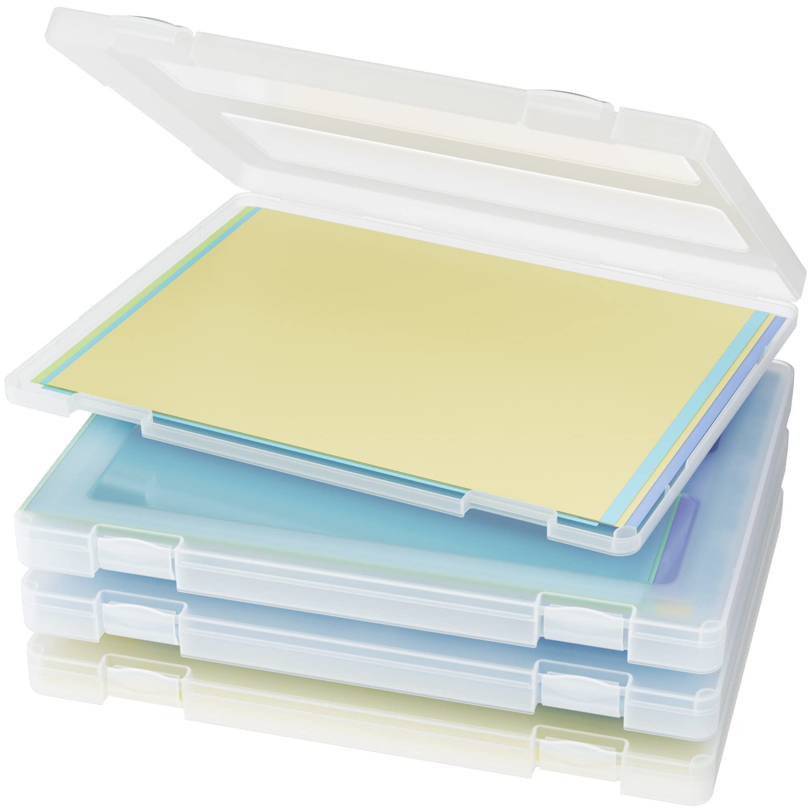Denkee 4 Pack A4 File Portable Project Case, Plastic Storage Box for 8.5" x 11" Letter A4 Paper, Documents Magazines Paper Protector, Office School Supplies Accessories Storage Organizer Boxes (12.2 x 8.9 x 0.71 in)