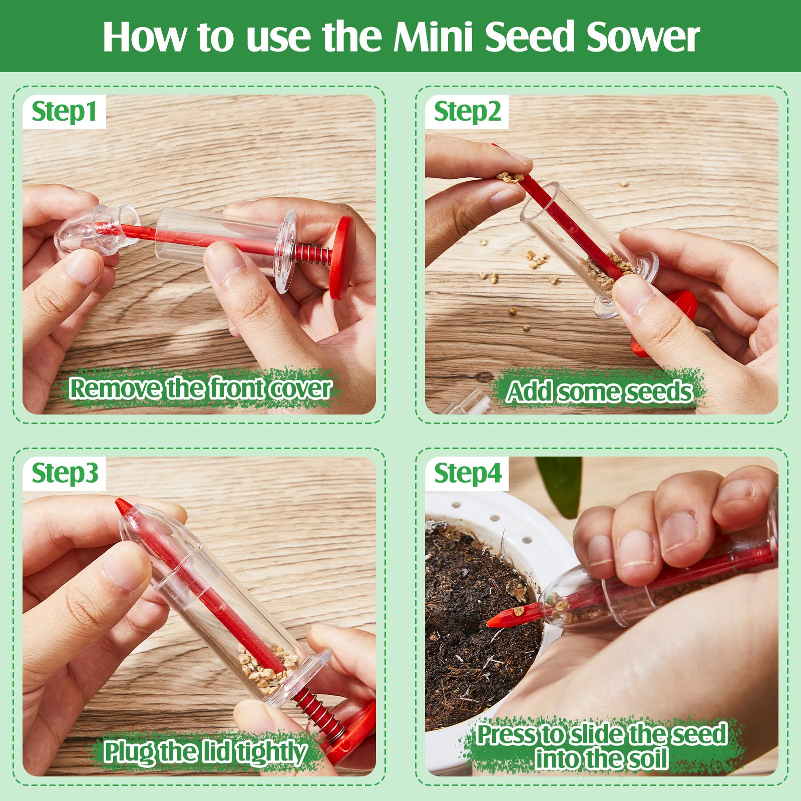 4 Pieces Mini Sowing Seed Dispenser Sower Small Seed Spreader with 2 Transplanting Tools Manual Handheld Seed Planter Mini Hand Spreader Garden Seed Planter for Carrot, Lettuce, Grass and Spinach Seed