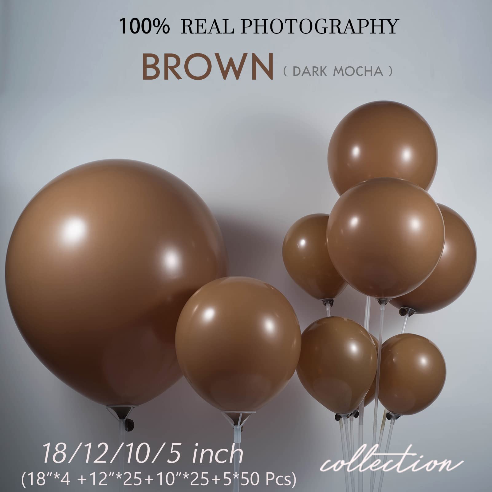 Dark Brown Balloons Different sizes 105 PACK 18/12/10/5 inch Brown balloon Garland Arch Kit For Teddy Bear Baby shower Safari boho Party Decorations (Brown)