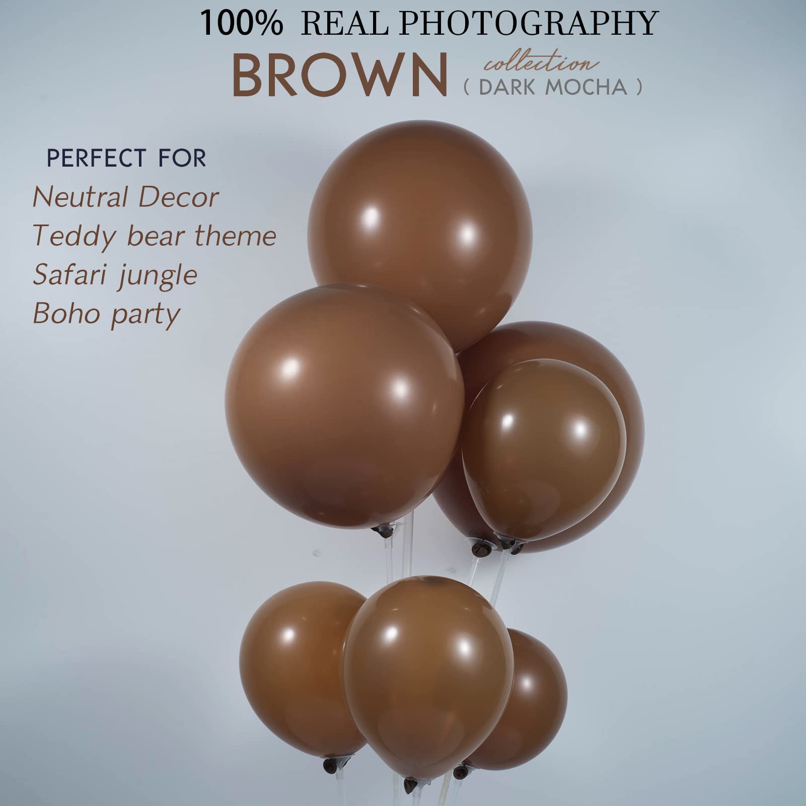 Dark Brown Balloons Different sizes 105 PACK 18/12/10/5 inch Brown balloon Garland Arch Kit For Teddy Bear Baby shower Safari boho Party Decorations (Brown)