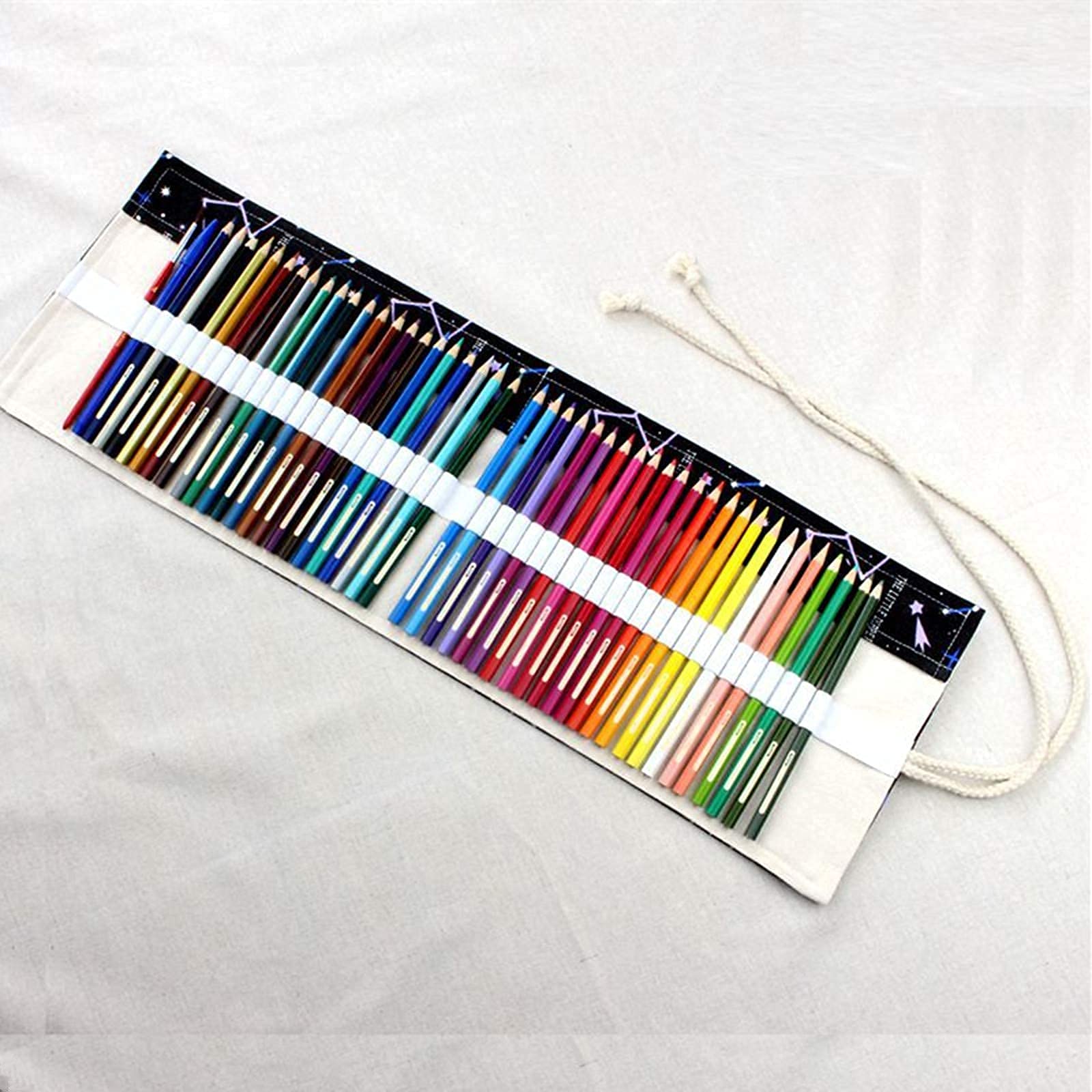 LELEBEAR Handmade 36/48/72 Slots Canvas Pencil Wrap Roll up Pen Holder Case for for Student Artist Drawing Coloring Organizer Stationery (StarSky, 36 Slots)
