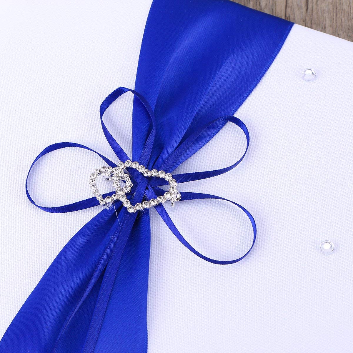 Wedding Guest Book and Pen Set Double Heart Rhinestone Decor Signature Book with Pen for Wedding Party Decorations - Blue