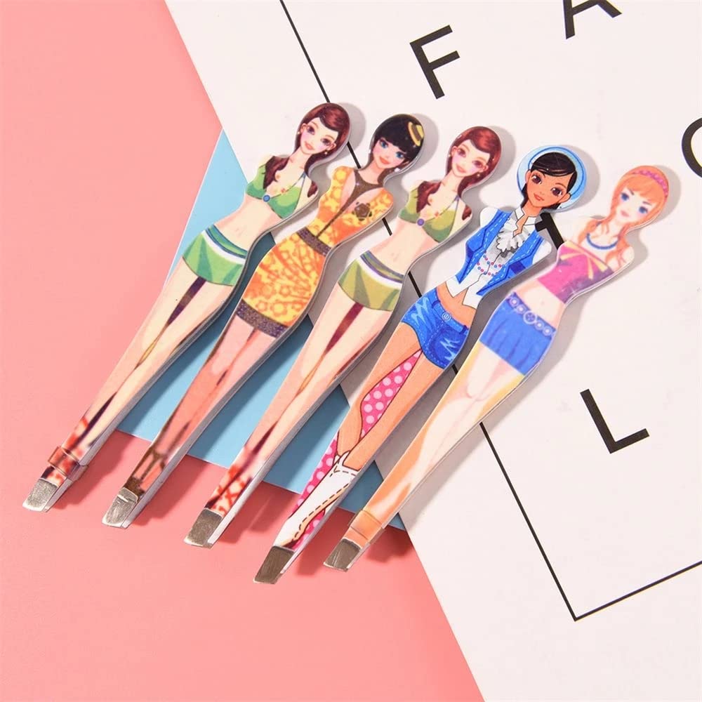 6Pcs Professional Girl Eyebrow Tweezer Stainless Steel Slanted Eyebrow Tweezers Eyebrows Hair Remover Tools Cosmetics Beauty (random color)…