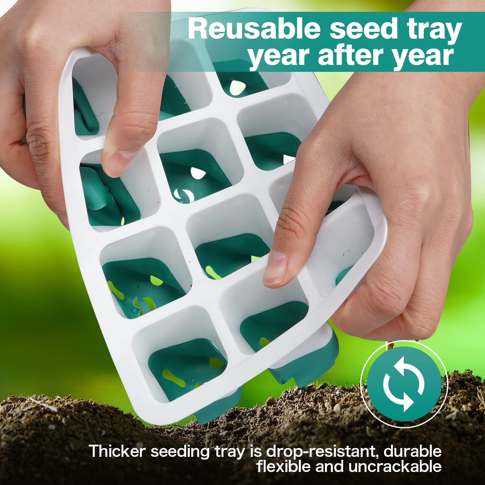 Patigrow 3 Pack Seed Starter Tray with Grow Light, Flexible Silicone 36 Cells Reusable Seed Starter Kit with Humidity Dome, Dishwasher Safe Seeding Starter Trays Indoor Greenhouse for Seed Starting