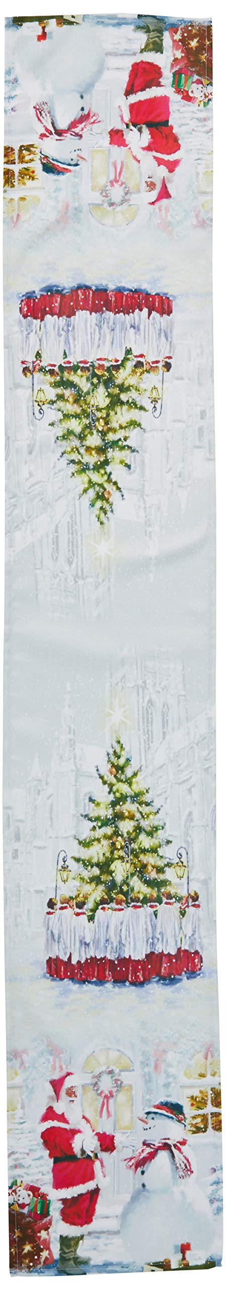 Violet Linen Christmas Snowed Man, Polyester, Super Soft Feel Faux Suede Fabric, Digital Print Decorative Table Runner, 13" X 70", Santa Claus with Snowman Design