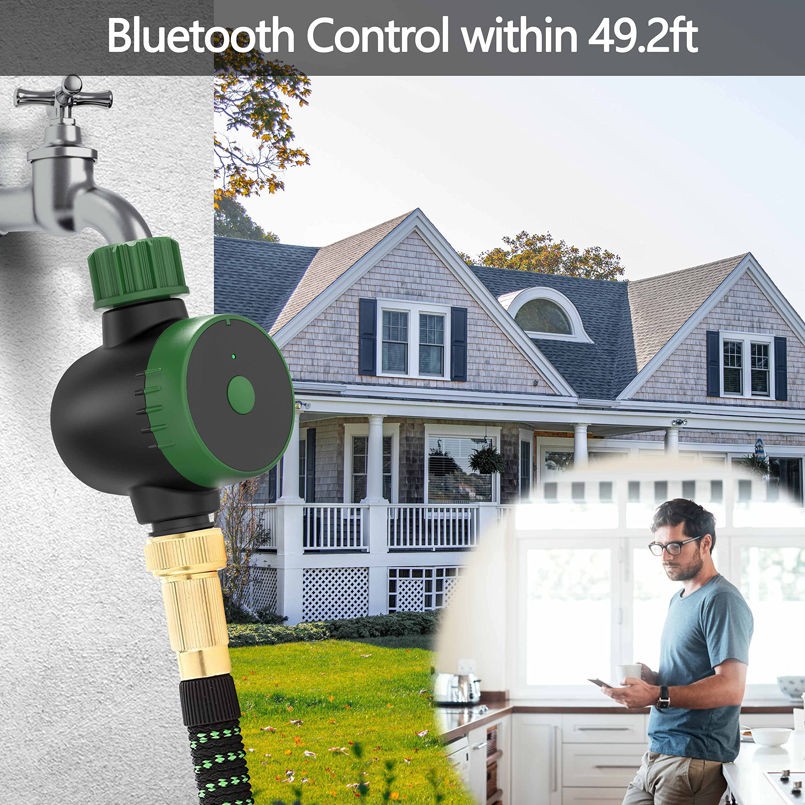 Bluetooth Sprinkler Timer, Single-Outlet Smart Water Timer Green Programmable Hose Timer with 3 Irrigation Mode of Rain Delay/ Manual/Automatic Outdoor Irrigation Timer for Lawn Garden Pool