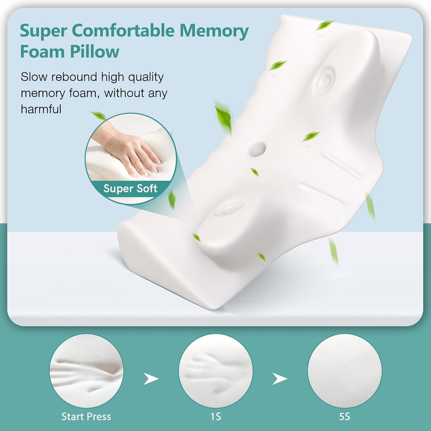 TailsUp Cervical Neck Pillow Neck Pain Relief, Adjustable Ergonomic Memory Foam Pillow for Neck and Shoulder Pain Relief, Bed Contour Support Pillows for Side Sleepers, Back & Stomach Sleepers