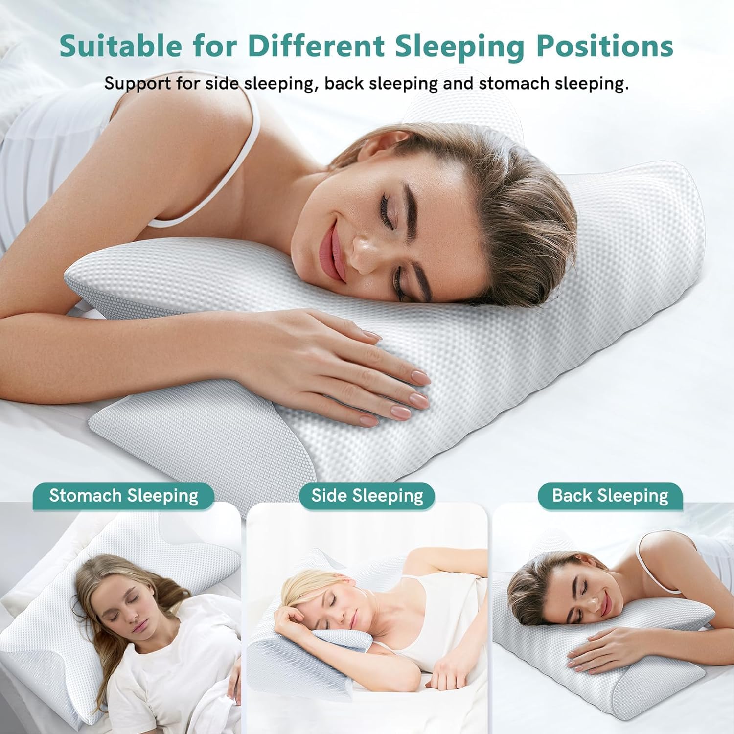 TailsUp Cervical Neck Pillow Neck Pain Relief, Adjustable Ergonomic Memory Foam Pillow for Neck and Shoulder Pain Relief, Bed Contour Support Pillows for Side Sleepers, Back & Stomach Sleepers