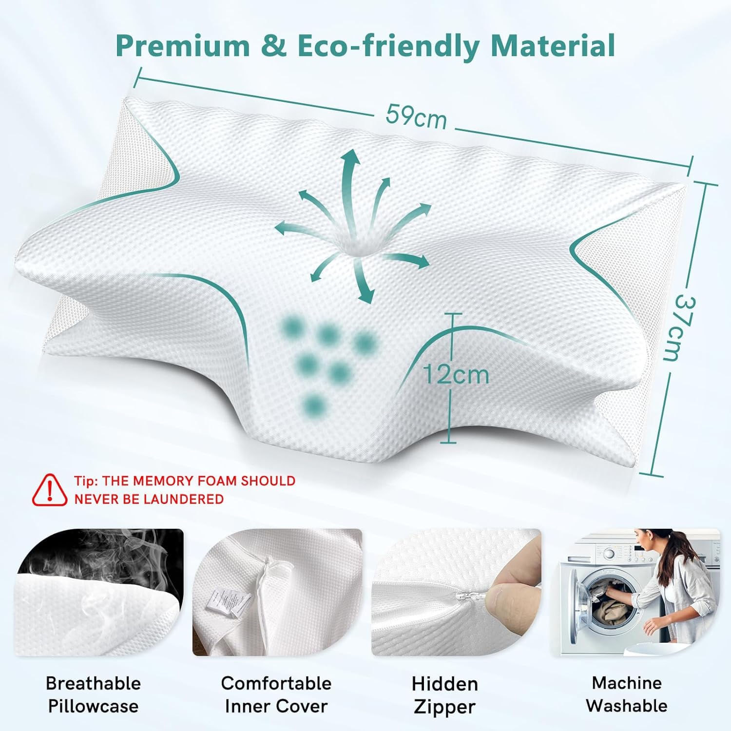 TailsUp Cervical Neck Pillow Neck Pain Relief, Adjustable Ergonomic Memory Foam Pillow for Neck and Shoulder Pain Relief, Bed Contour Support Pillows for Side Sleepers, Back & Stomach Sleepers
