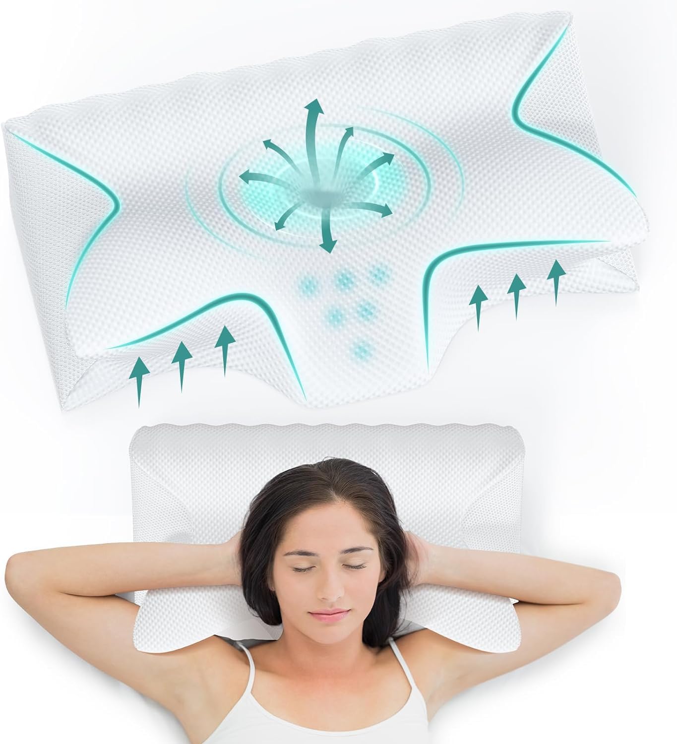 TailsUp Cervical Neck Pillow Neck Pain Relief, Adjustable Ergonomic Memory Foam Pillow for Neck and Shoulder Pain Relief, Bed Contour Support Pillows for Side Sleepers, Back & Stomach Sleepers