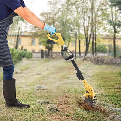 Futchoy Cordless Tiller and Cultivator Electric, 20V 250RPM Electric Tiller, 3.9inch Wide Battery Powered Garden Cultivator, Extendable Pole for Lawn,Yard,Soil Cultivation
