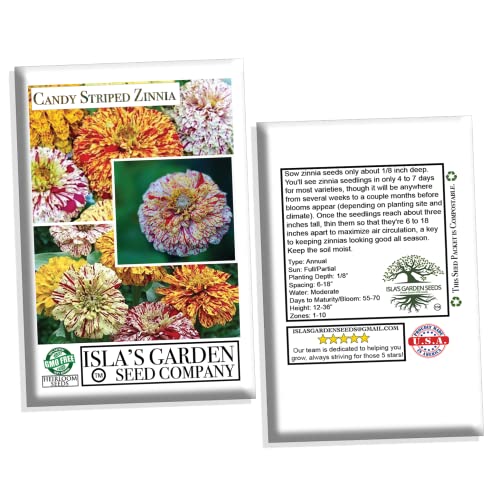 "Candy Stripe Mix" Zinnia Seeds for Planting, 50+ Flower Seeds Per Packet, (Isla's Garden Seeds), Non GMO & Heirloom Seeds, Botanical Name: Zinnia elegans, Great Home Garden Gift
