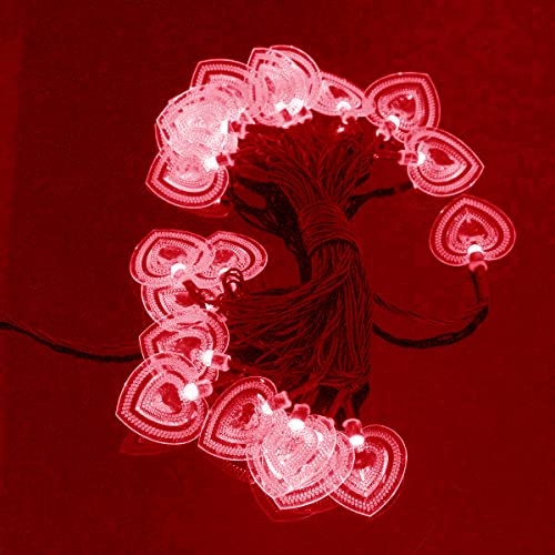 WONFAST Solar Heart String Lights, Waterproof 20ft 30LED Heart-Shaped 8 Mode Solar Starry Wedding Party Ambiance Lighting Fairy Lights for Outdoor Garden Home Christmas Valentine's Day Decor(Red)