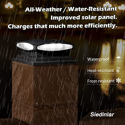 Siedinlar Solar Post Cap Lights Outdoor, 2 Modes 24 LED Solar Powered Fence Deck Light for 4x4 5x5 6x6 Posts Garden Patio Decoration Warm White & Cool White, Black (2 Pack)