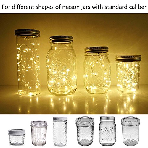 Decorman Solar Mason Jar Lights, 6 Pack Waterproof Fairy Star Firefly Lids String Lights with 6 Hangers for Patio Yard Garden Party Wedding Christmas(Jars Not Included)