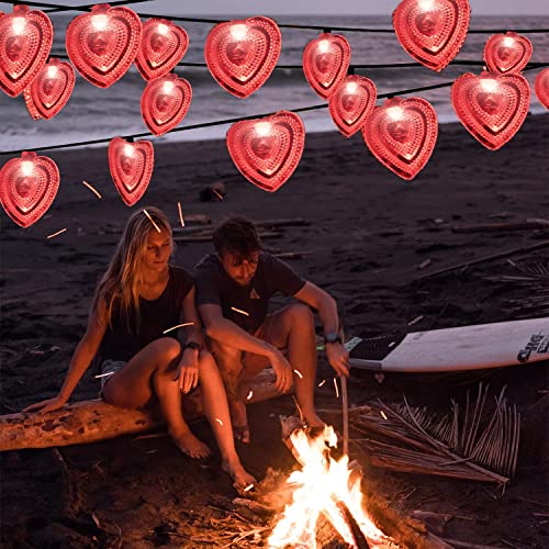 WONFAST Solar Heart String Lights, Waterproof 20ft 30LED Heart-Shaped 8 Mode Solar Starry Wedding Party Ambiance Lighting Fairy Lights for Outdoor Garden Home Christmas Valentine's Day Decor(Red)