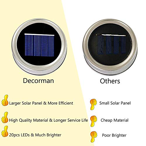 Decorman Solar Mason Jar Lights, 6 Pack Waterproof Fairy Star Firefly Lids String Lights with 6 Hangers for Patio Yard Garden Party Wedding Christmas(Jars Not Included)