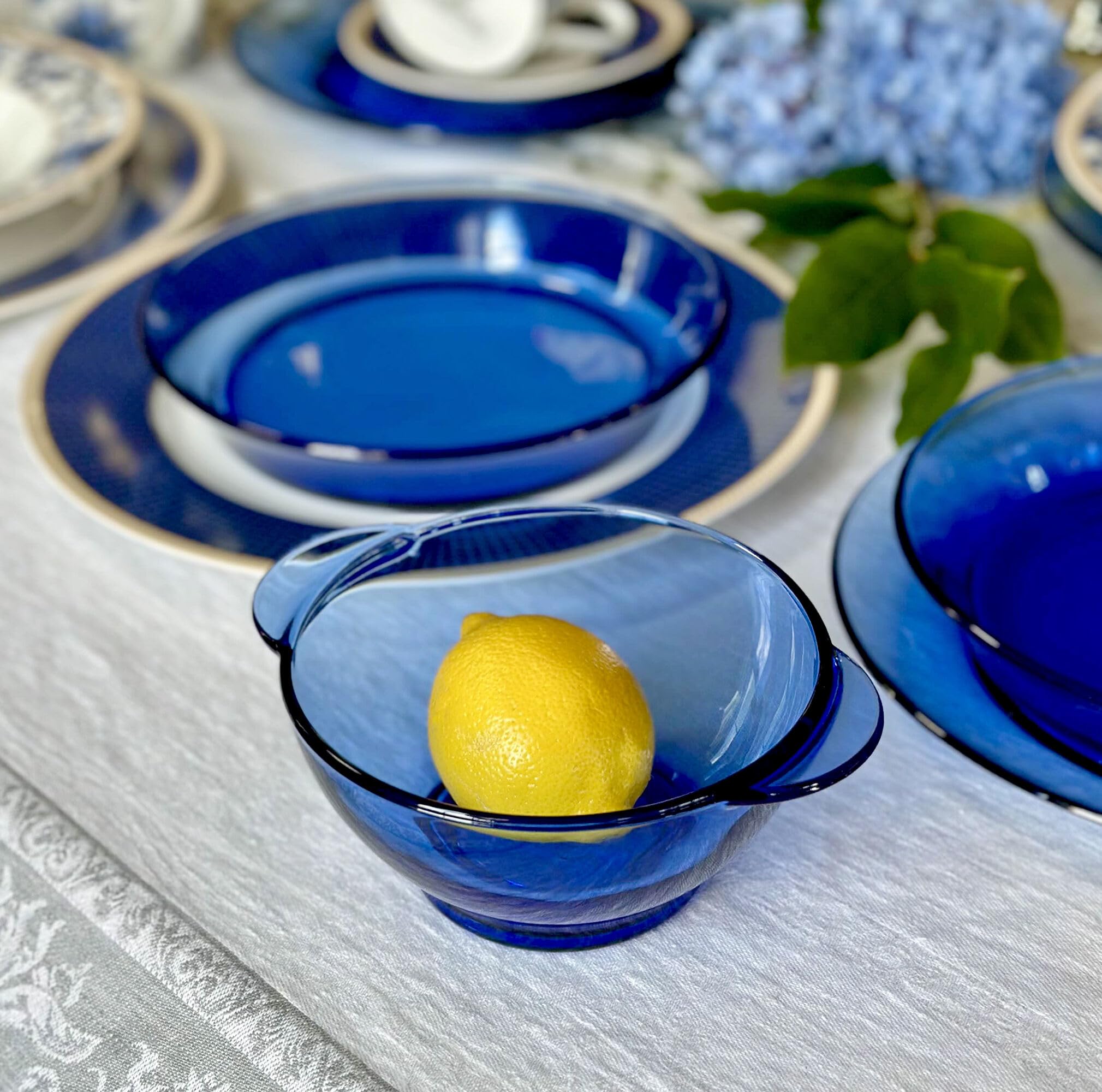 STP GOODS Glass Dinner Plates - Set of 4, Blue Cobalt Transparent Glass Eating Plates, Circular Glass Dinnerware for Salad, Bread, Dinner (15 Oz Glass Dessert Cup Set, Set of 4)