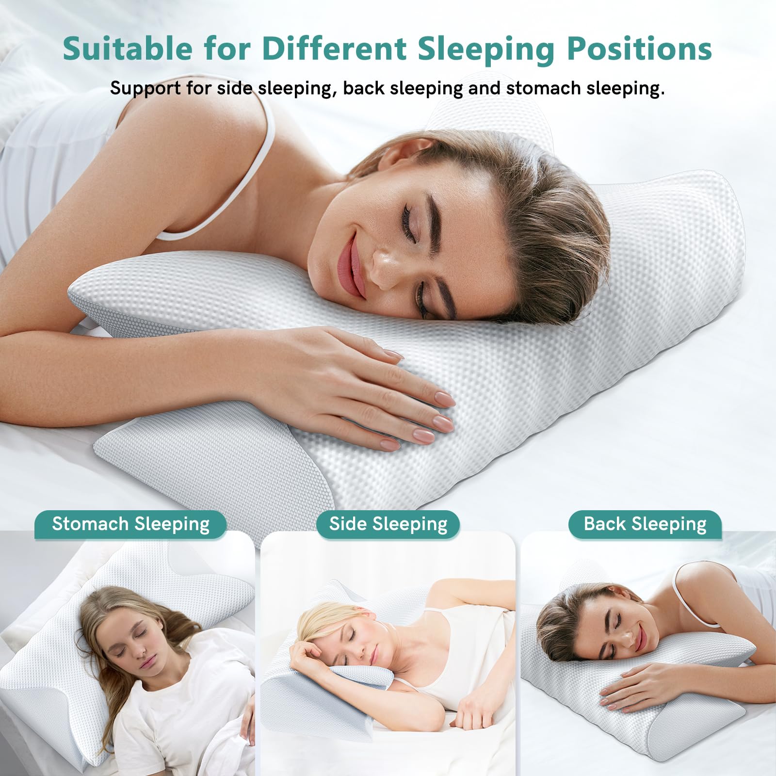 TailsUp Cervical Neck Pillow, Neck Pillows for Pain Relief, Orthopedic for Sleeping with Cooling Pillowcase, Bed Support for Side, Back, Stomach Sleeper