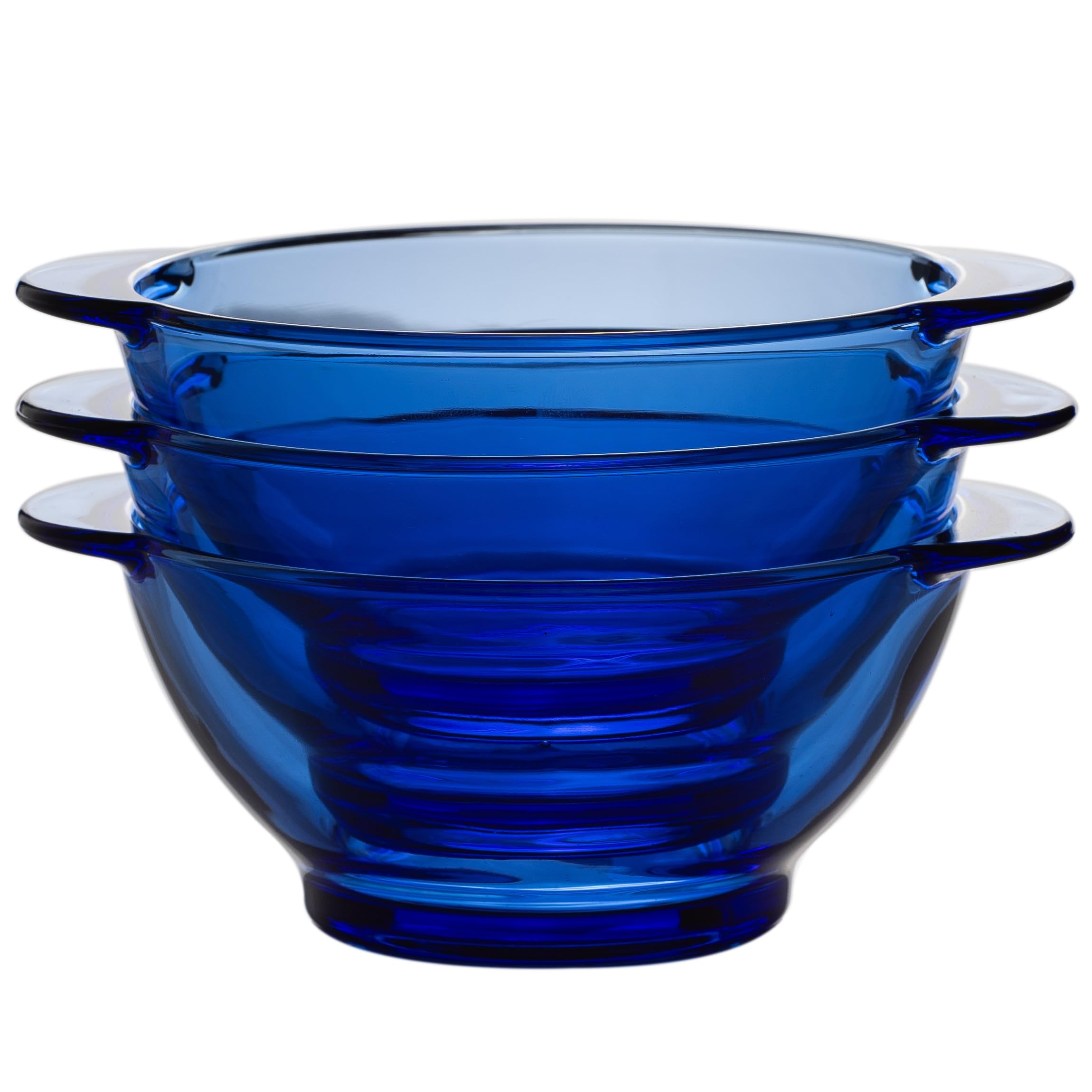 STP GOODS Glass Dinner Plates - Set of 4, Blue Cobalt Transparent Glass Eating Plates, Circular Glass Dinnerware for Salad, Bread, Dinner (15 Oz Glass Dessert Cup Set, Set of 4)