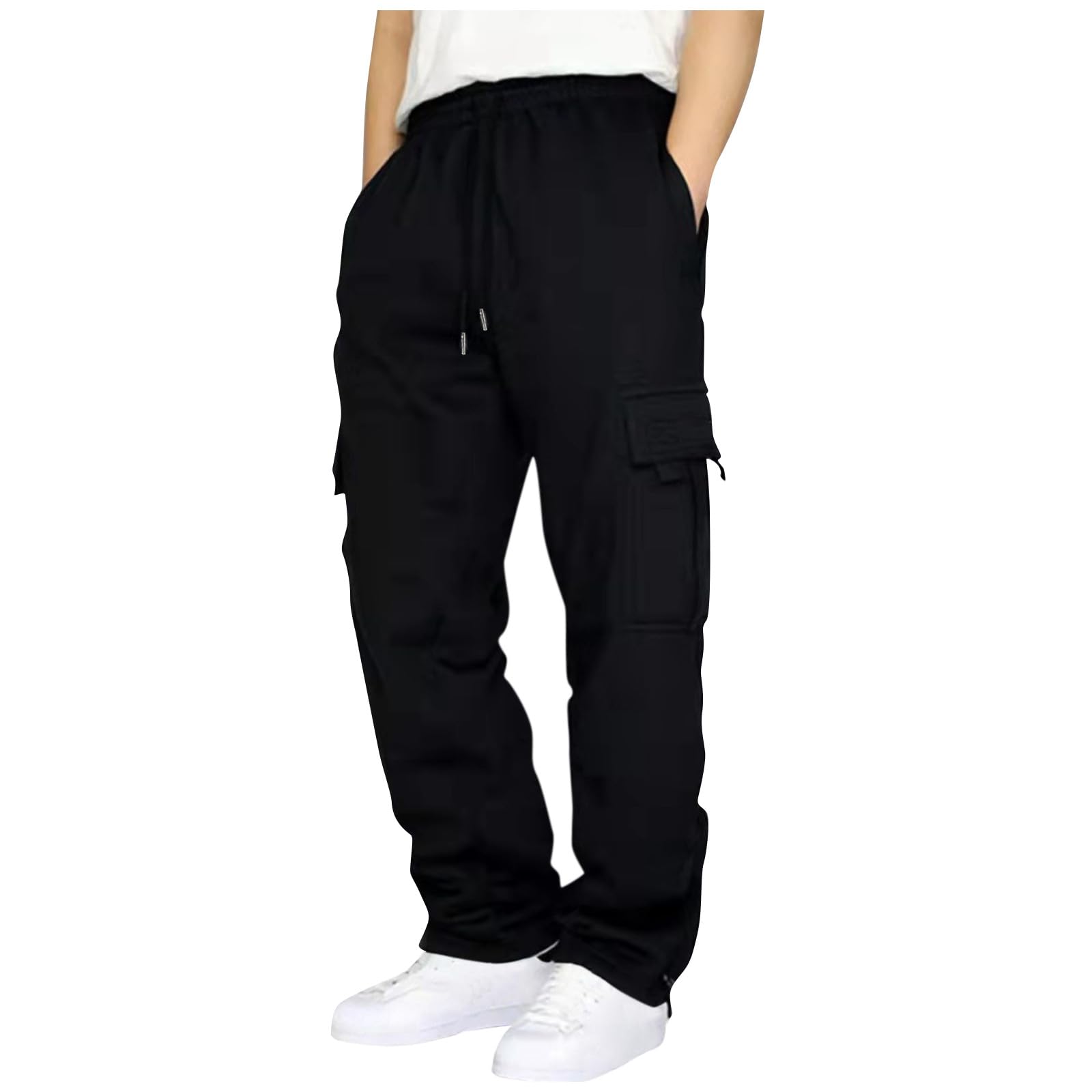 Men's Cargo Joggers Sweatpants Fleece Active Athletic Workout Jogger Sweatpants Loose Fit Drawstring Joggers Gym Running Pants Stretch Trousers Casual Pants with Multi Pockets Today