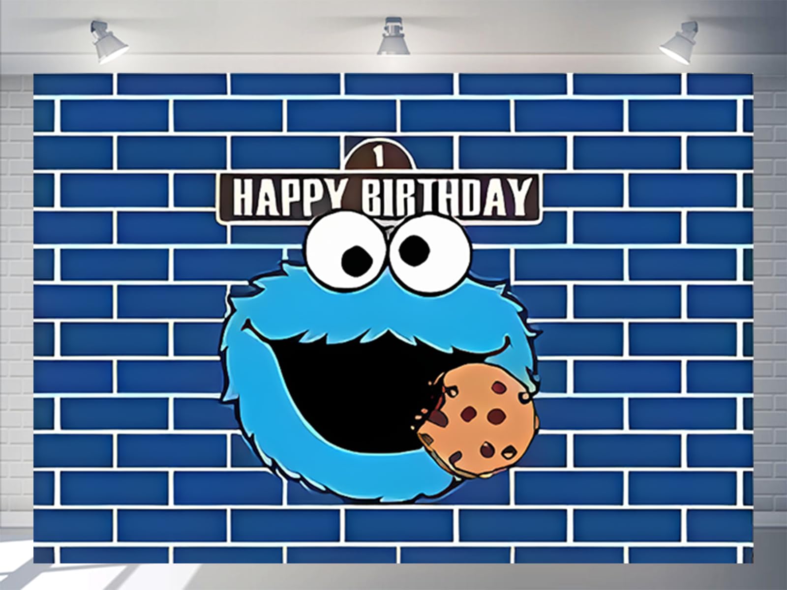 Backdrop, Cookie Monster for Birthday Party Decorations,Happy Birthday Banner Shoot Photo Backgrounds Props for Boys and Girls Party 7X5ft