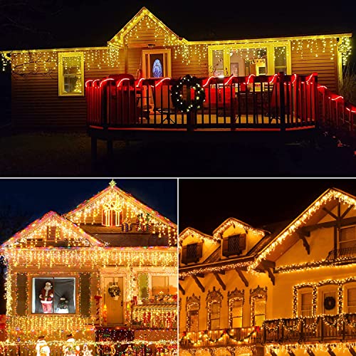Christmas Icicle Lights Outdoor 33FT 400LED Outdoor Waterproof Holiday Decorations Lights with Remote Control, 8 Modes, Outside Christmas Lights for House, Porch, Eave, Garden Wall Decor (Warm White)
