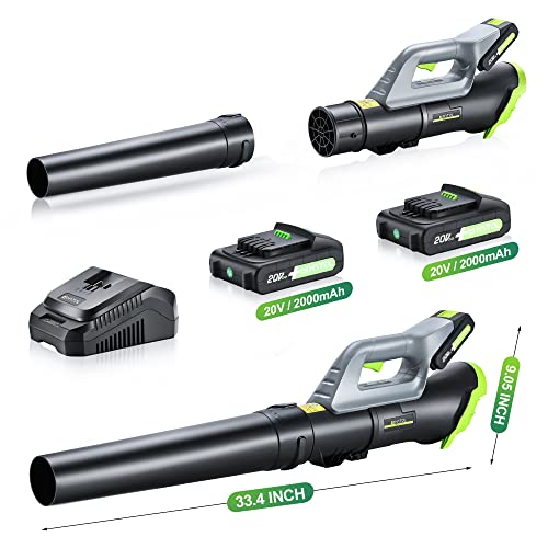 MYTOL Cordless Leaf Blower, 150MPH 350CFM Leaf Blower with 2 * 20V 2Ah Batteries & Charger, Lightweight Axial Blower, Infinitely Variable Speed Electric Leaf Blower for Leaf/Snow/Dust Blowing